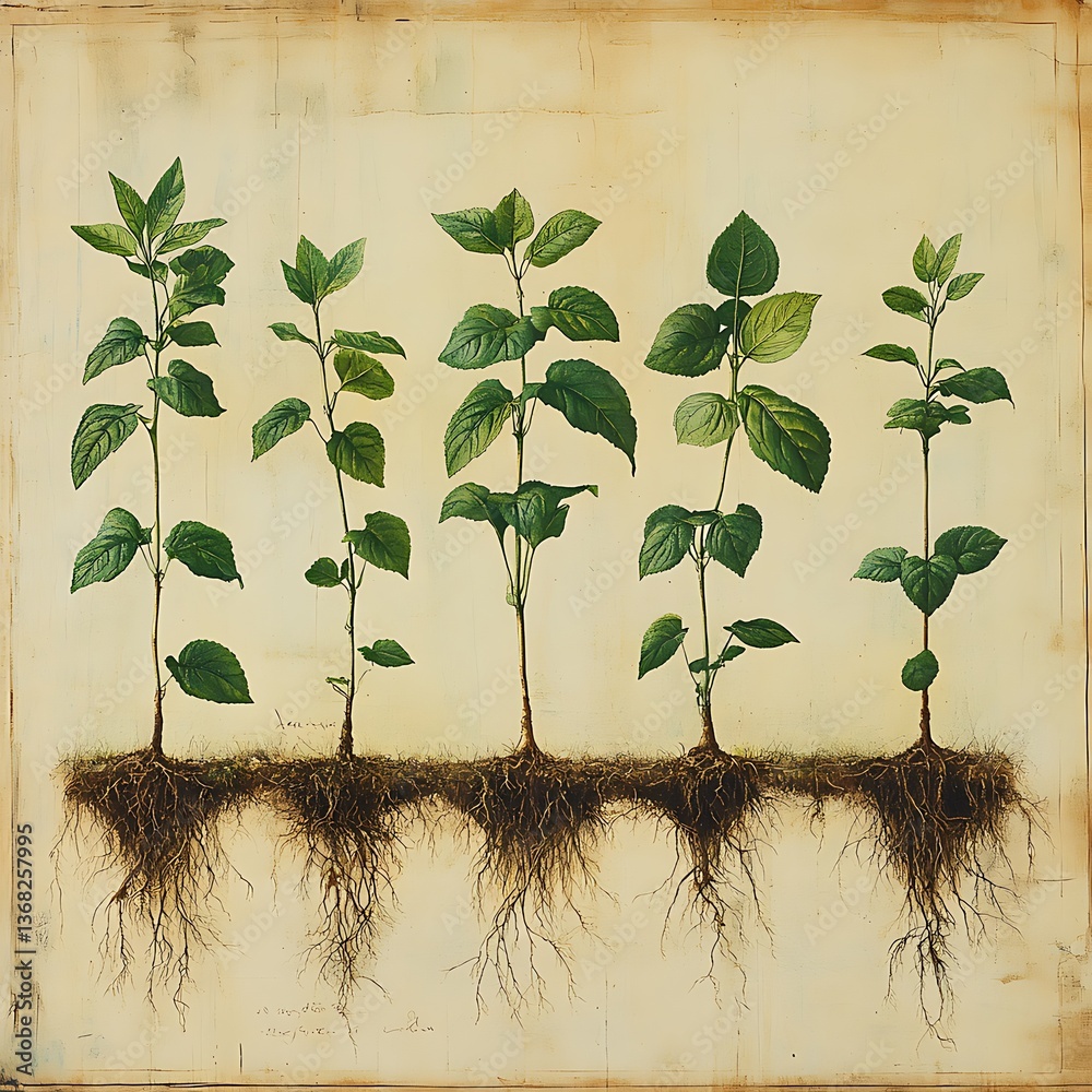 Botanical chart illustrating the stages of plant growth, with vibrant ...