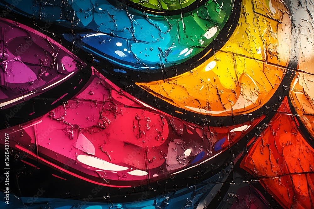 Graffiti letters with an oil spill, rainbow effect, where the colors ...