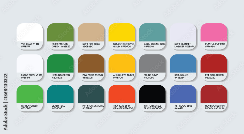 Veterinarian Color Guide Palette with Color Names. Catalog Sample of ...