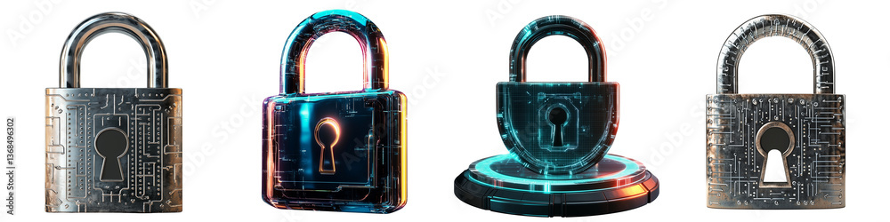 set of A digital lock, a symbol of copyright protection in the digital ...