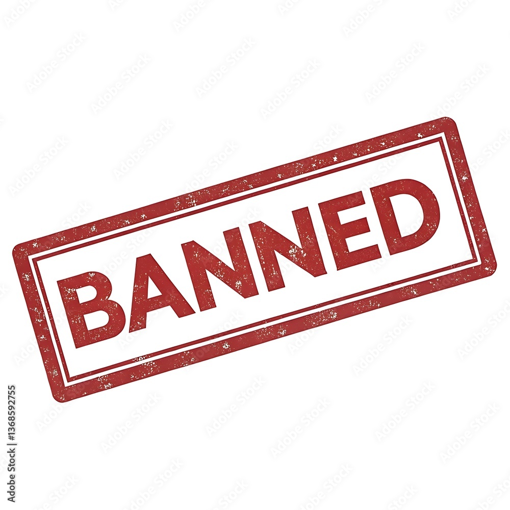 red rubber stamp, BANNED text, white background, grunge texture ...
