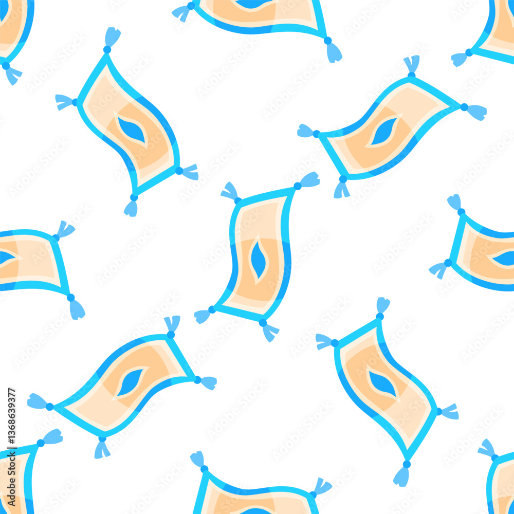 Seamless pattern with magic flying carpets soaring through white ...