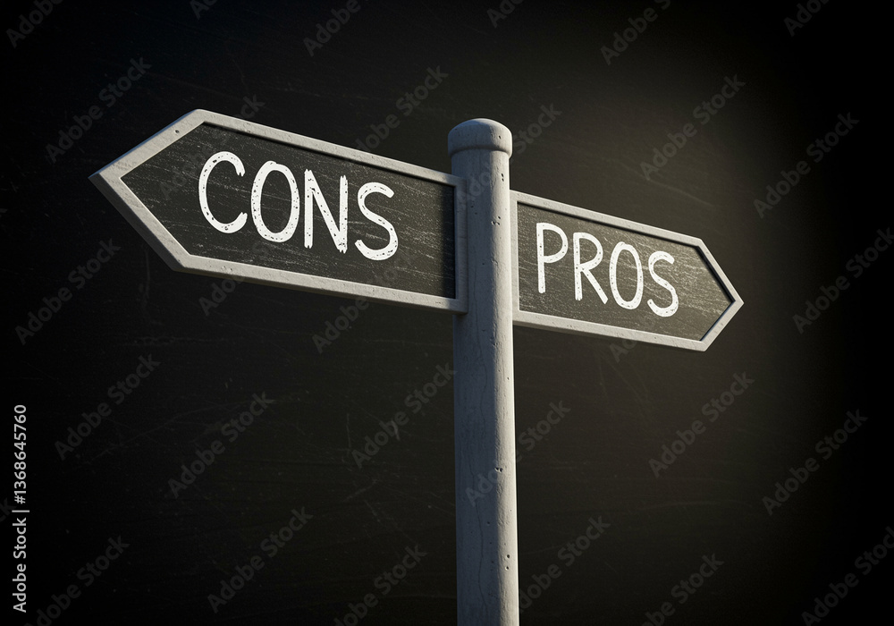 Signpost with Pros and Cons pointing in opposite directions ...