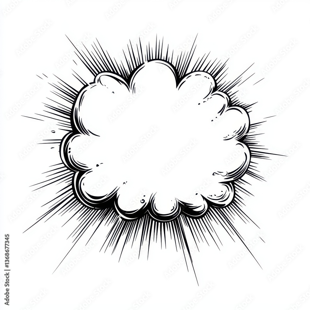 Cloud Burst Explosion Comic Book Style Radial Burst Effects Black and ...