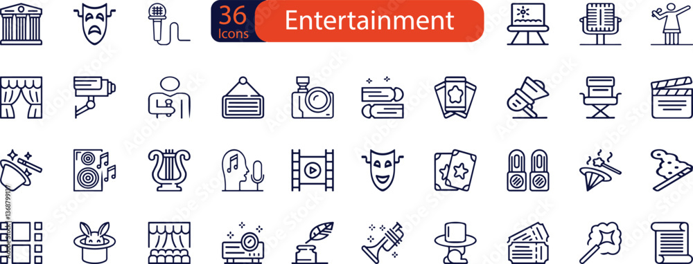 Transparent PNG available Entertainment set of web icons in line style ...