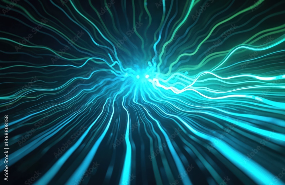 Digital neon technology stripes. Blue, green light lines on black ...