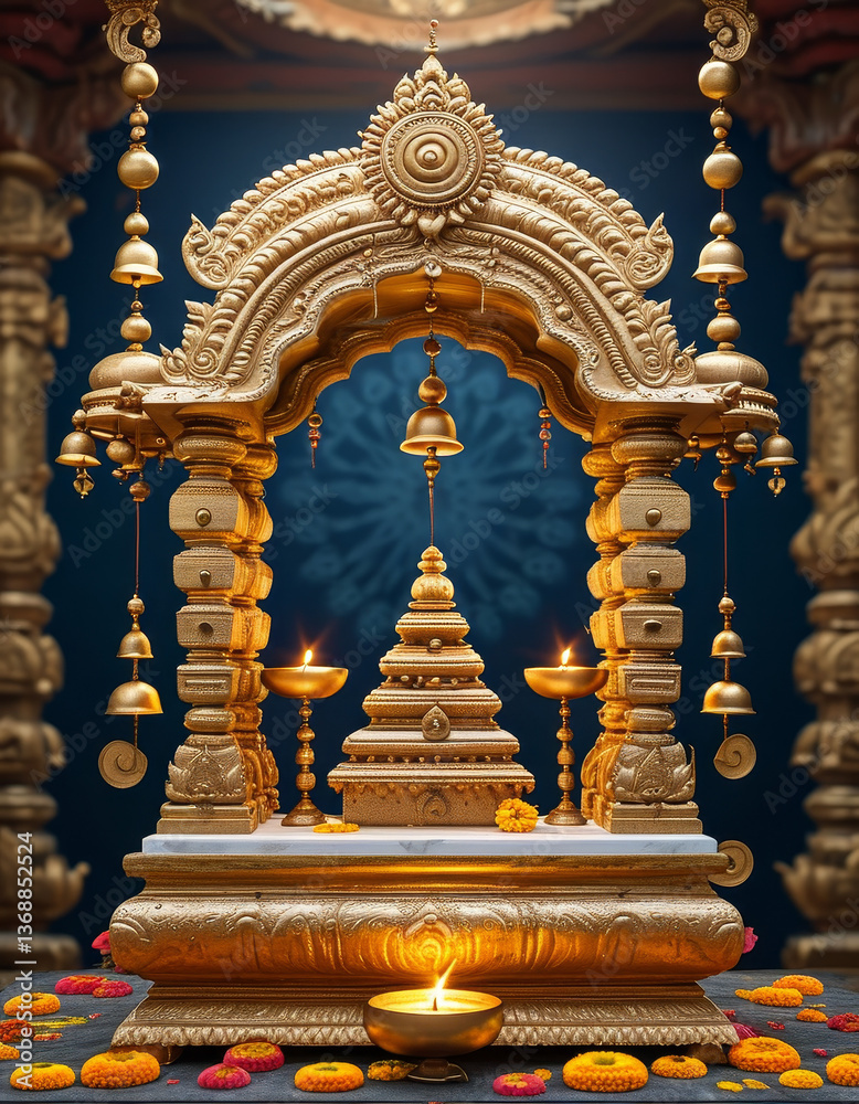 Navaratri product display background podium, Shakti Mandap, golden ...