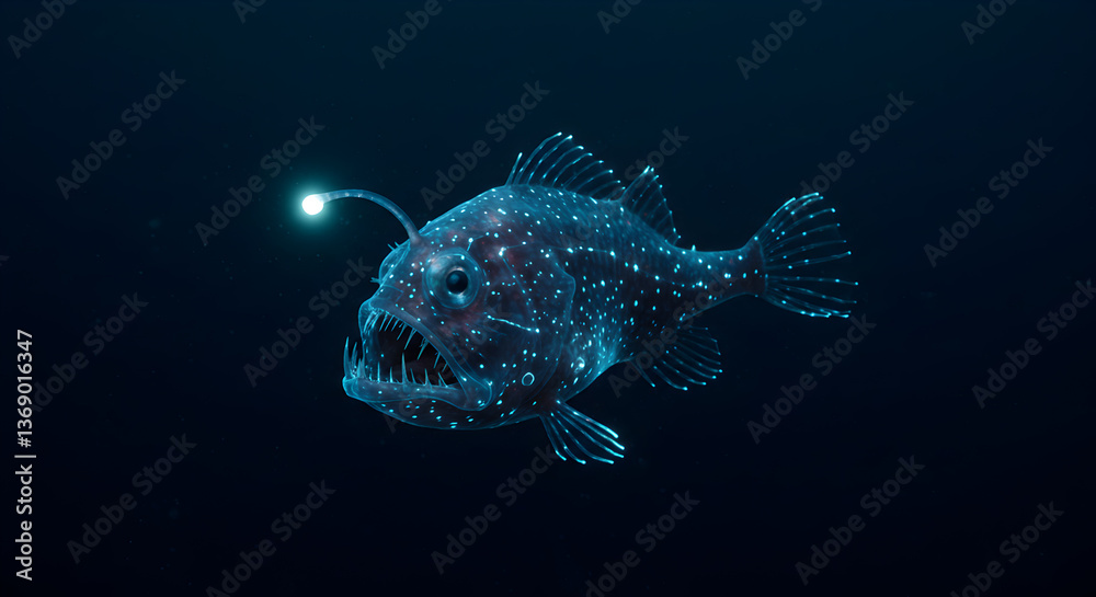 Bioluminescent Predator: Deep Sea Anglerfish with Luminous Lure in the ...