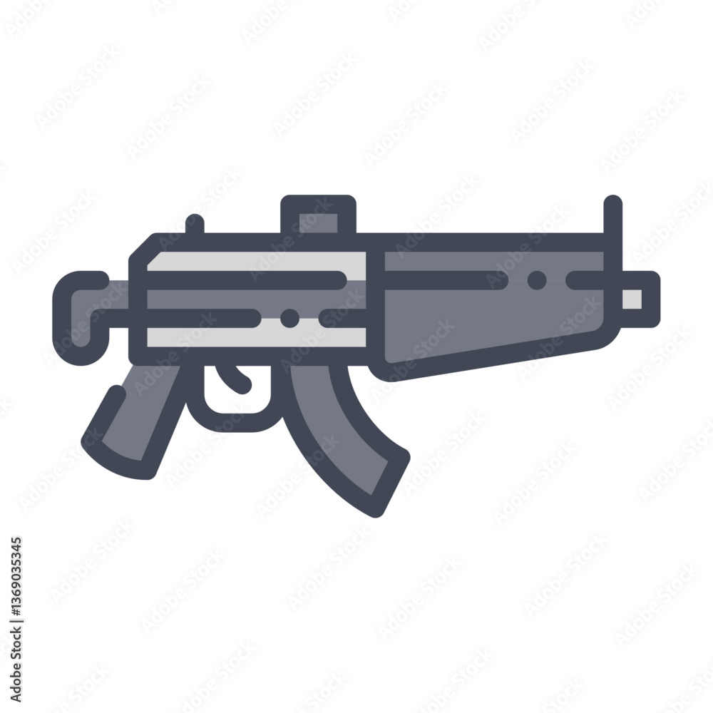 Submachine gun filled outline icon. Submachine gun color line ...