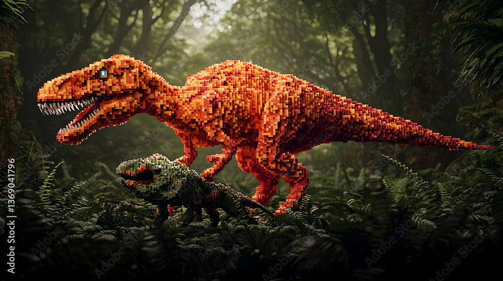 Pixel Art Tyrannosaurus Rex In Lush Jungle Environment Stock ...