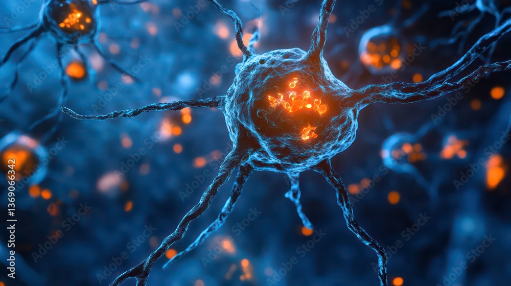 Microscopic illustration of human cells in deep blue background. Cells ...