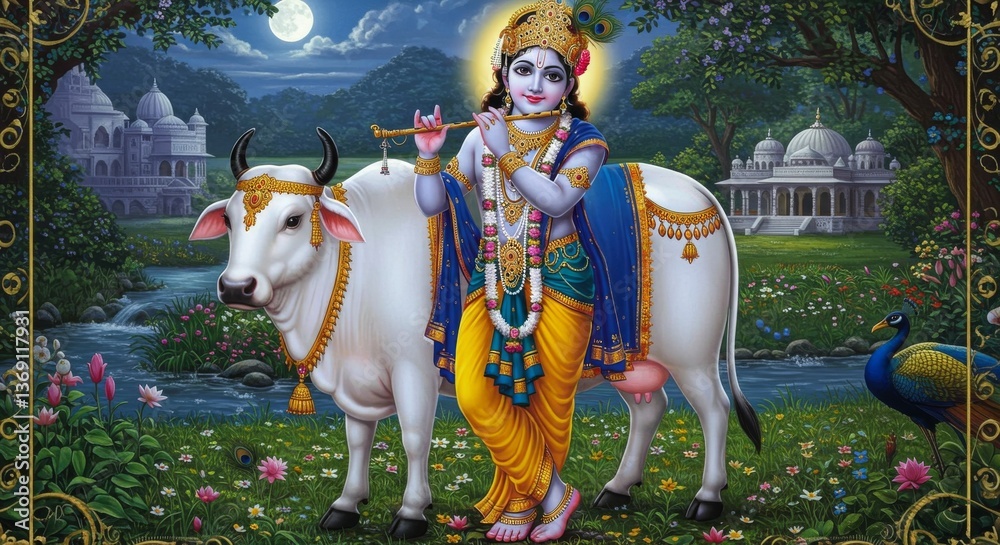 Stock-Illustration „Lord Krishna – The Divine Flute Player of Vrindavan ...