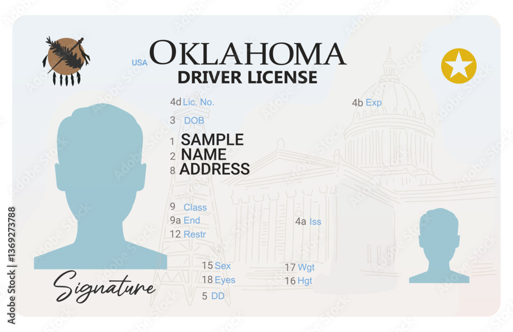 Oklahoma driver license isolated on white background. Person driver ...