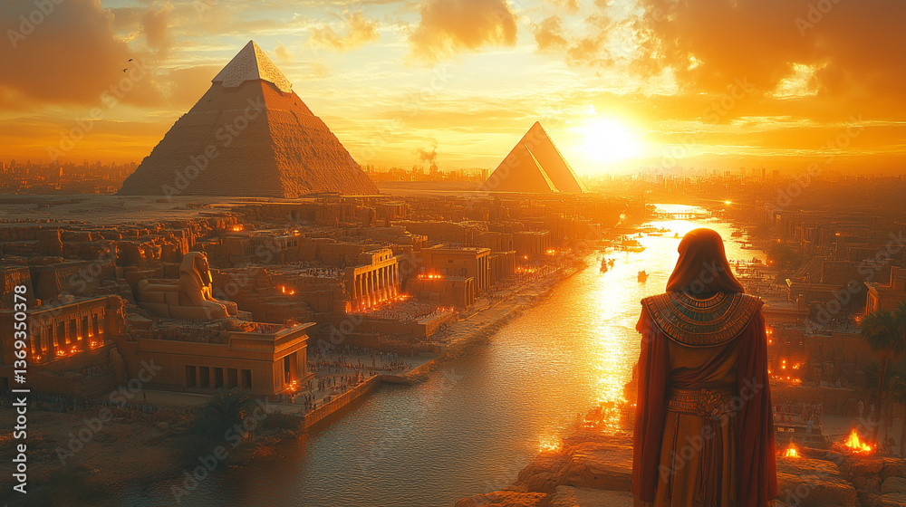 Zdjęcie bez tantiem: Pharaoh Ramses II with Gods and Pyramids in ...