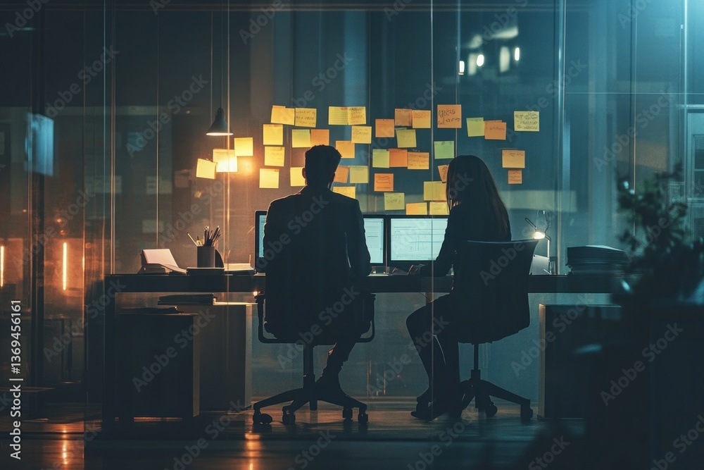 A dramatic and cinematic office scene featuring two businesspeople ...