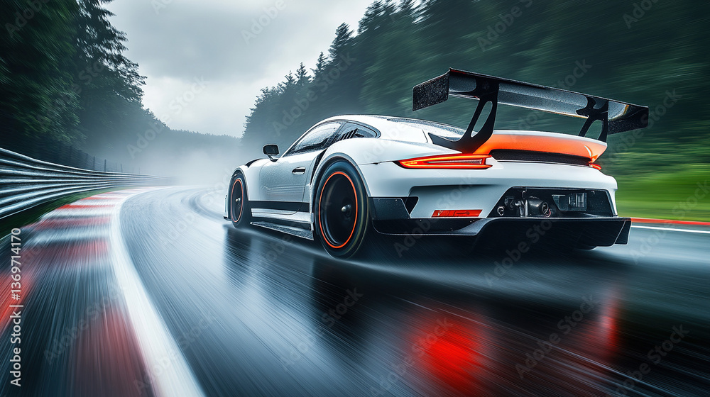 Dynamic side view of racing car speeding through Nürburgring ...