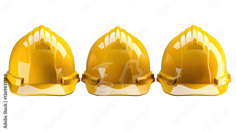 Safety First: An assortment of yellow construction helmets, lined up in ...