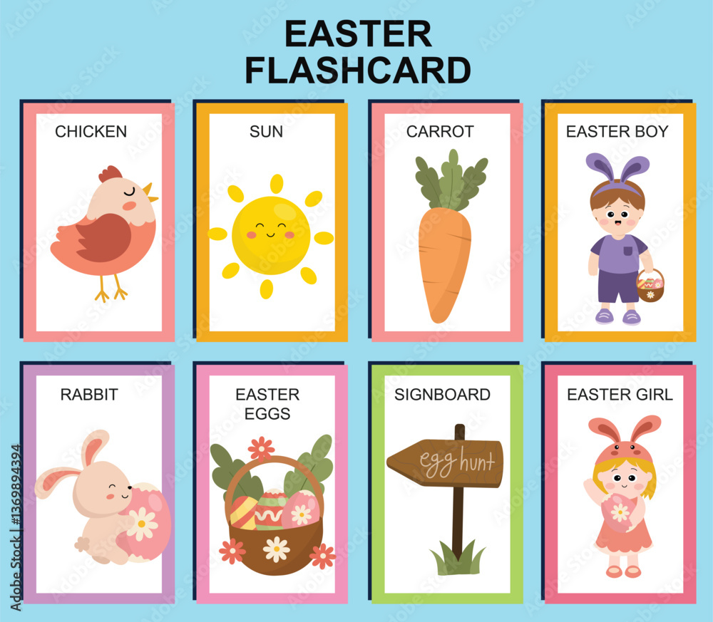Vector Easter flash cards set. English language game flash card with ...