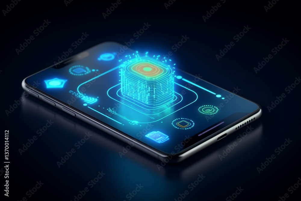 Isometric 3d visualization of banking app interface featuring ...