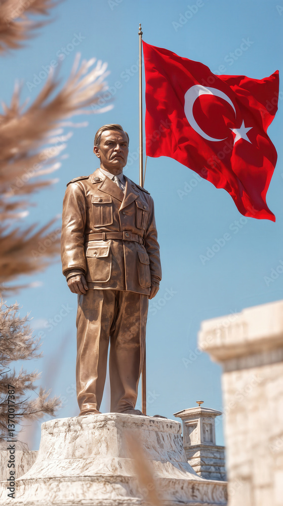 A bronze statue of Mustafa Kemal Ataturk, the founder of modern Turkey ...