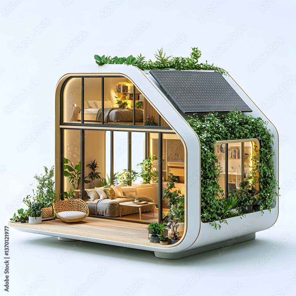 Sustainable living modern eco-friendly home design urban environment 3d ...