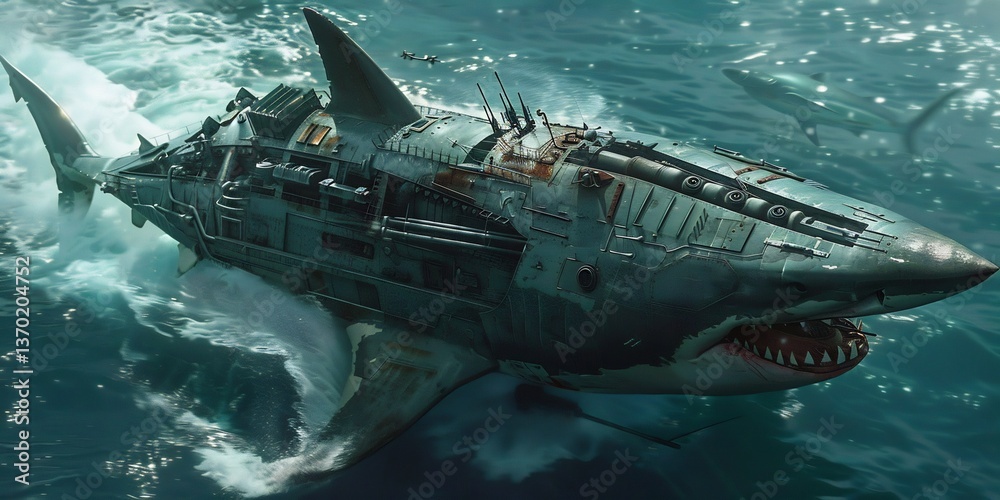 Heavily armored destroyer blended brutal instinct of great white shark ...
