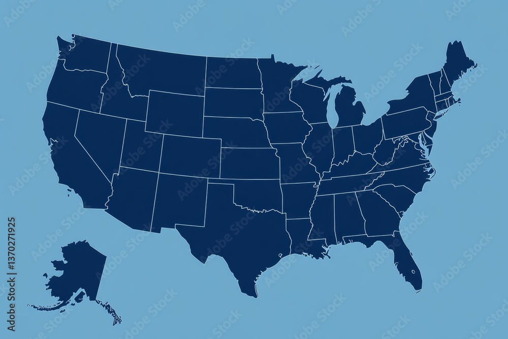 USA map, simple outline, state borders, light blue background Stock ...