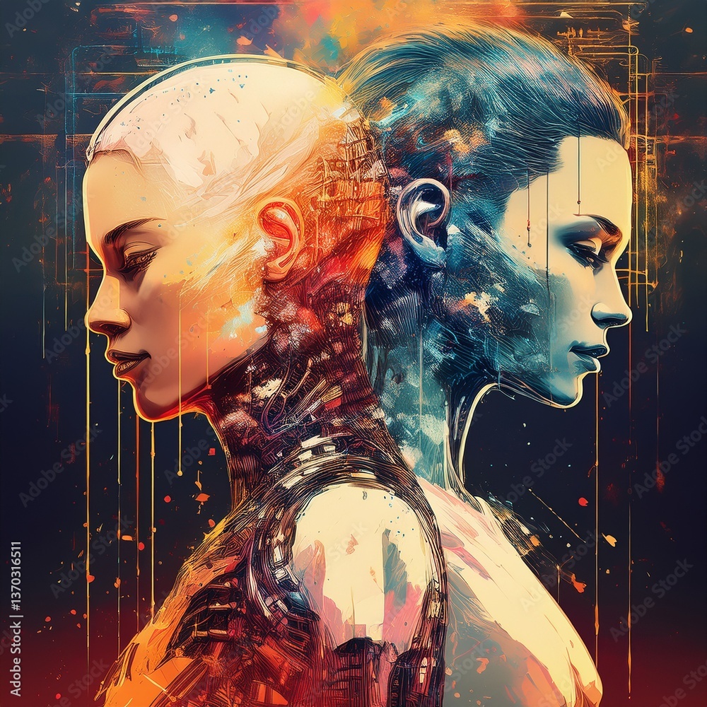 scary and moody illustration of human male and female side silhouette ...