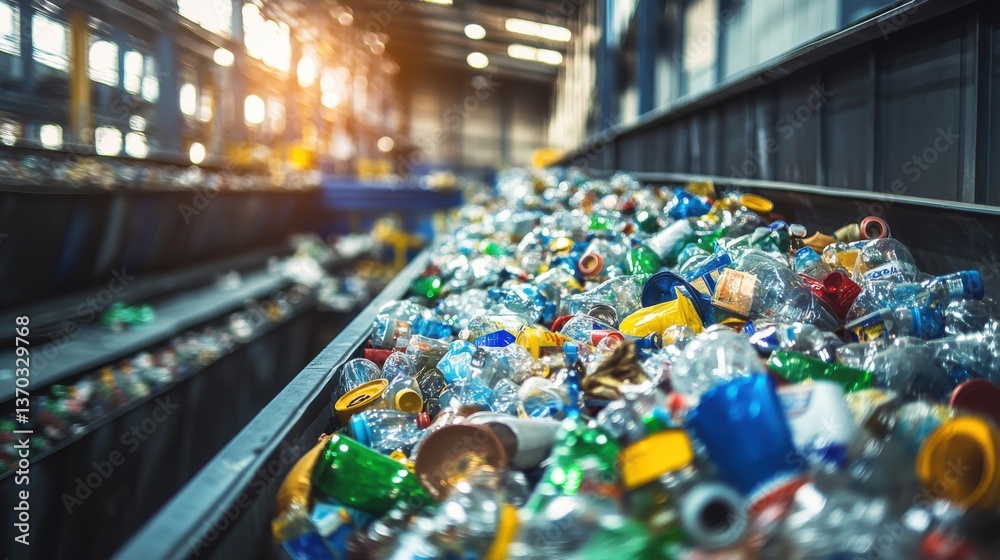 Waste Management and Recycling Facility with heaps of plastic bottles ...