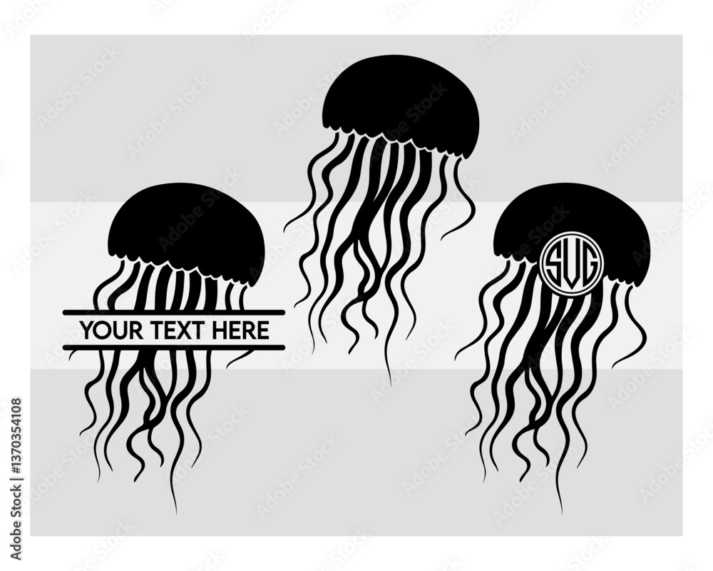 Vector de Stock Jellyfish Svg, Jellyfish Silhouette, Jellyfish Clipart ...