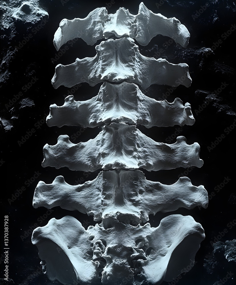 Photo Stock Spinal structure: A detailed top view of the human spine, a ...