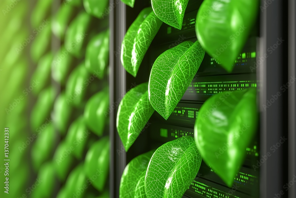 AI-Powered Green Server Room with Liquid-Cooled Racks, Holographic Data ...