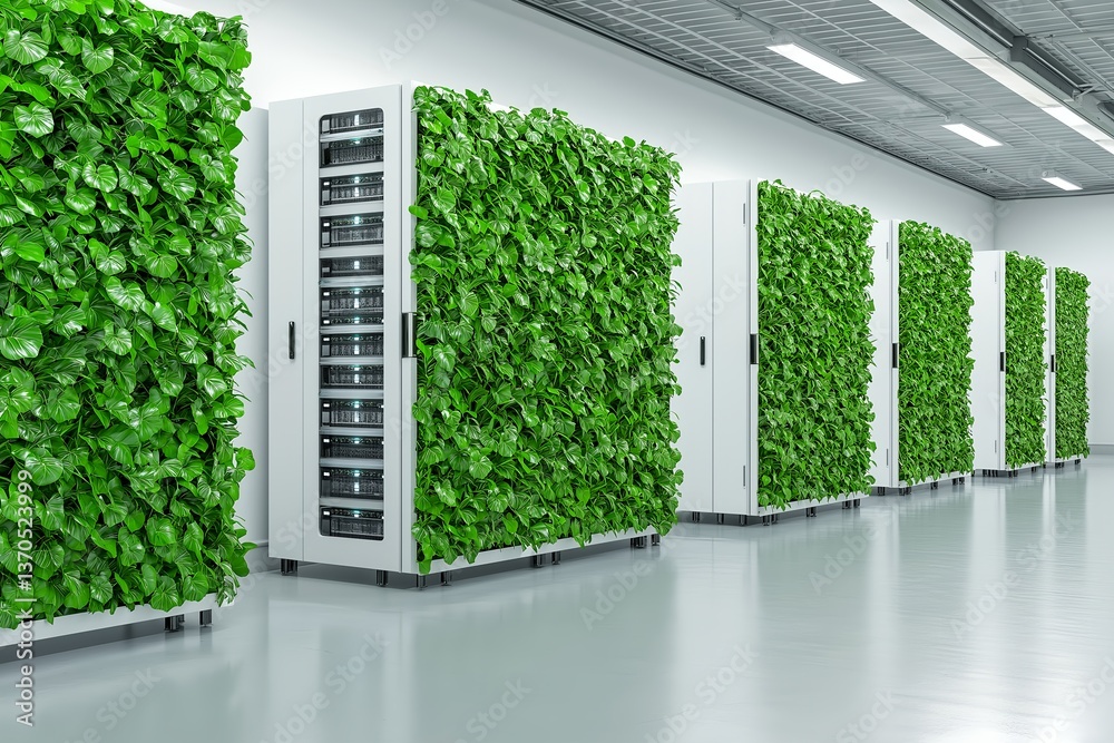 Futuristic Sustainable Tech Hub with AI-managed Cloud Servers, Green ...