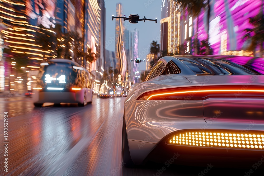 Autonomous AI-Driven Smart City at Night, High-Tech Cityscape with Self ...