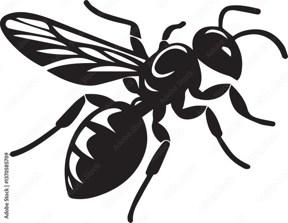 Black silhouette of an ant in a simple, bold, and minimalistic design ...