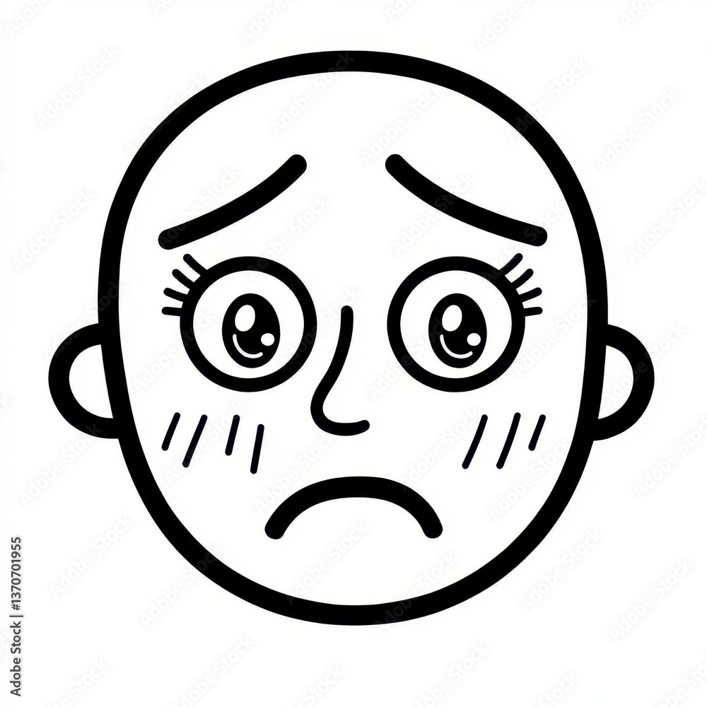Line drawing of a sad face with tears, blushing cheeks, and downturned ...