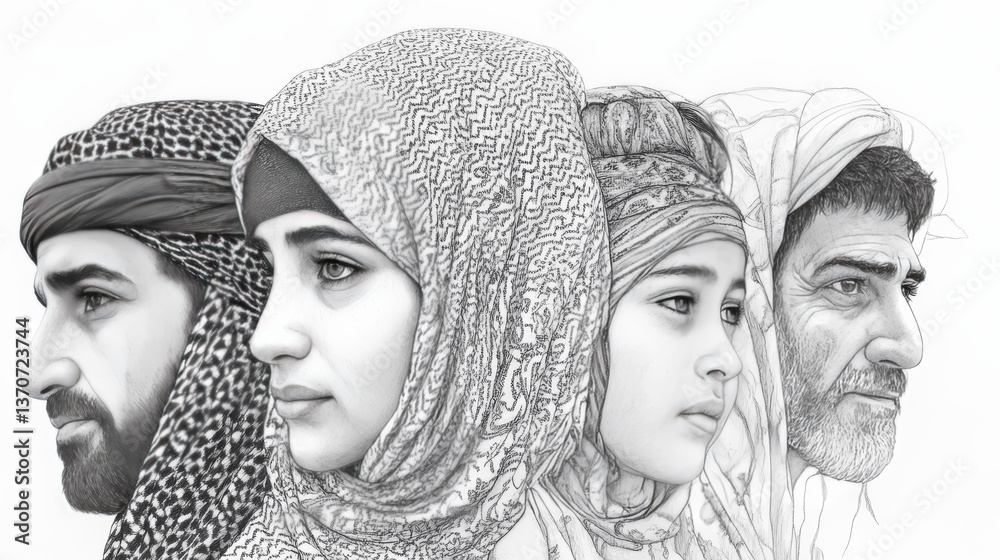 Ilustración de Stock Arab people, male and female characters of ...