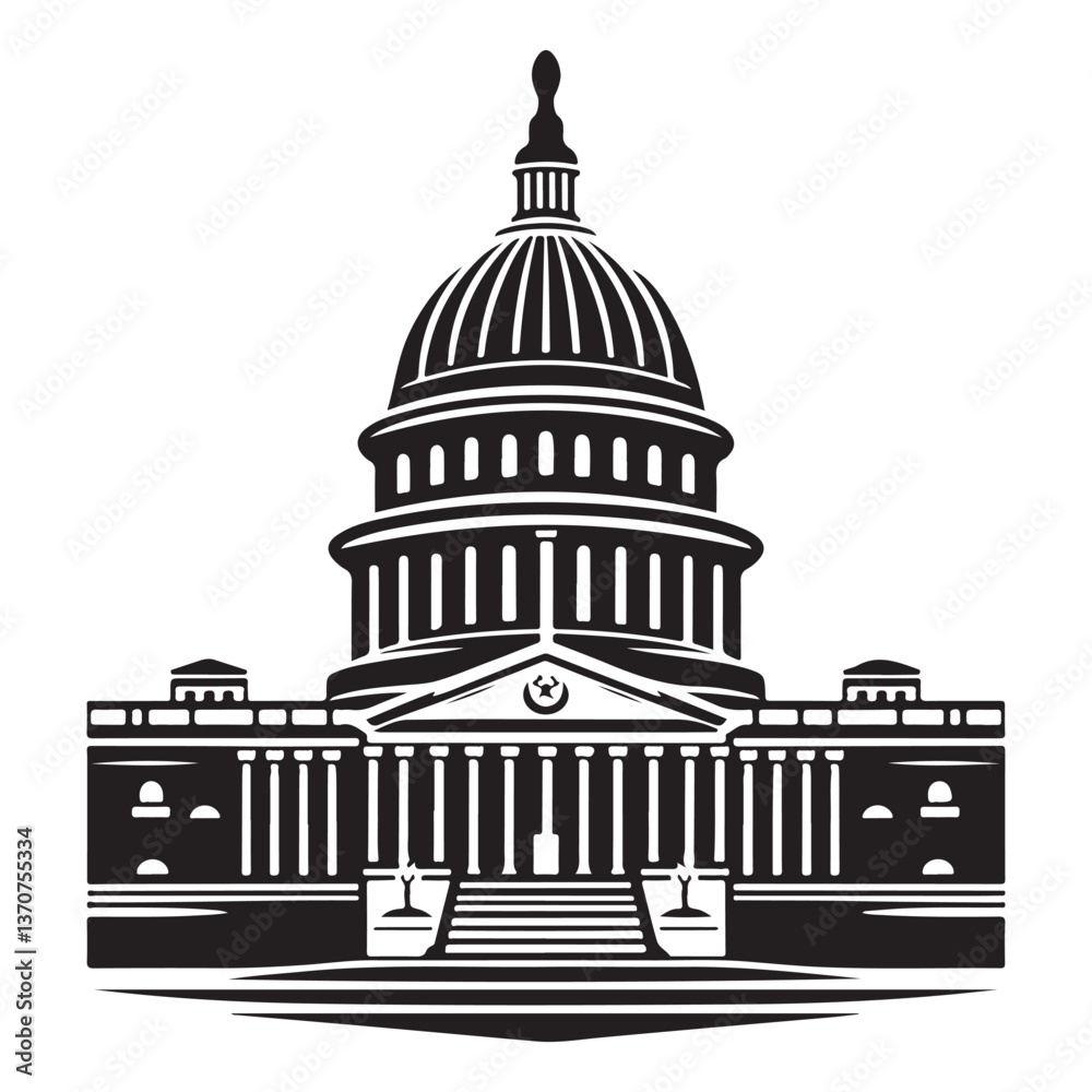 United States Capitol Building Detailed Silhouette Washington DC ...