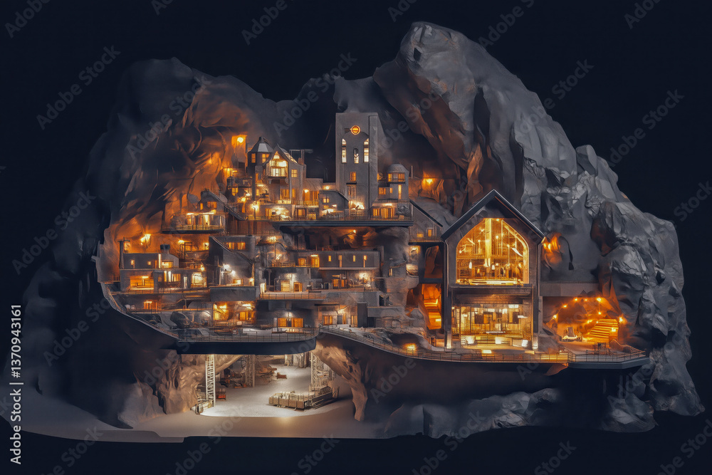 Cross-section of an underground mine, highlighting the different levels ...