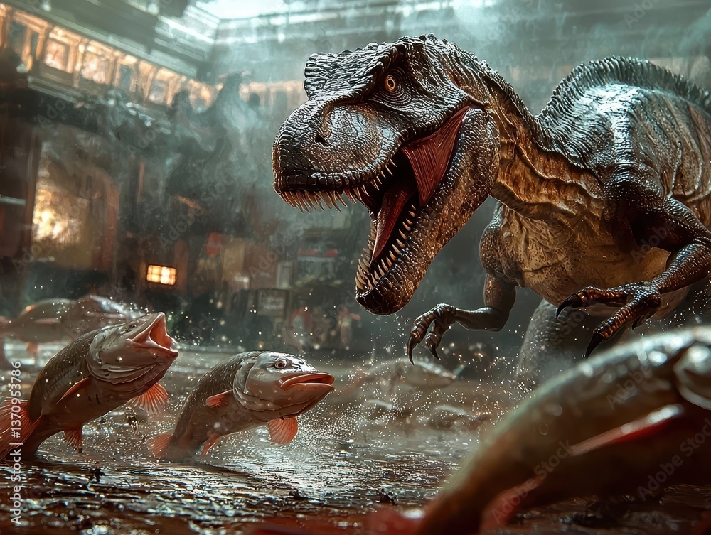 Mosasaurus Attacking a School of Fish in an Aquatic Scene During the ...