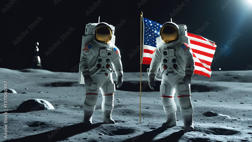 historical representation of the first moon landing in 1969, showing ...