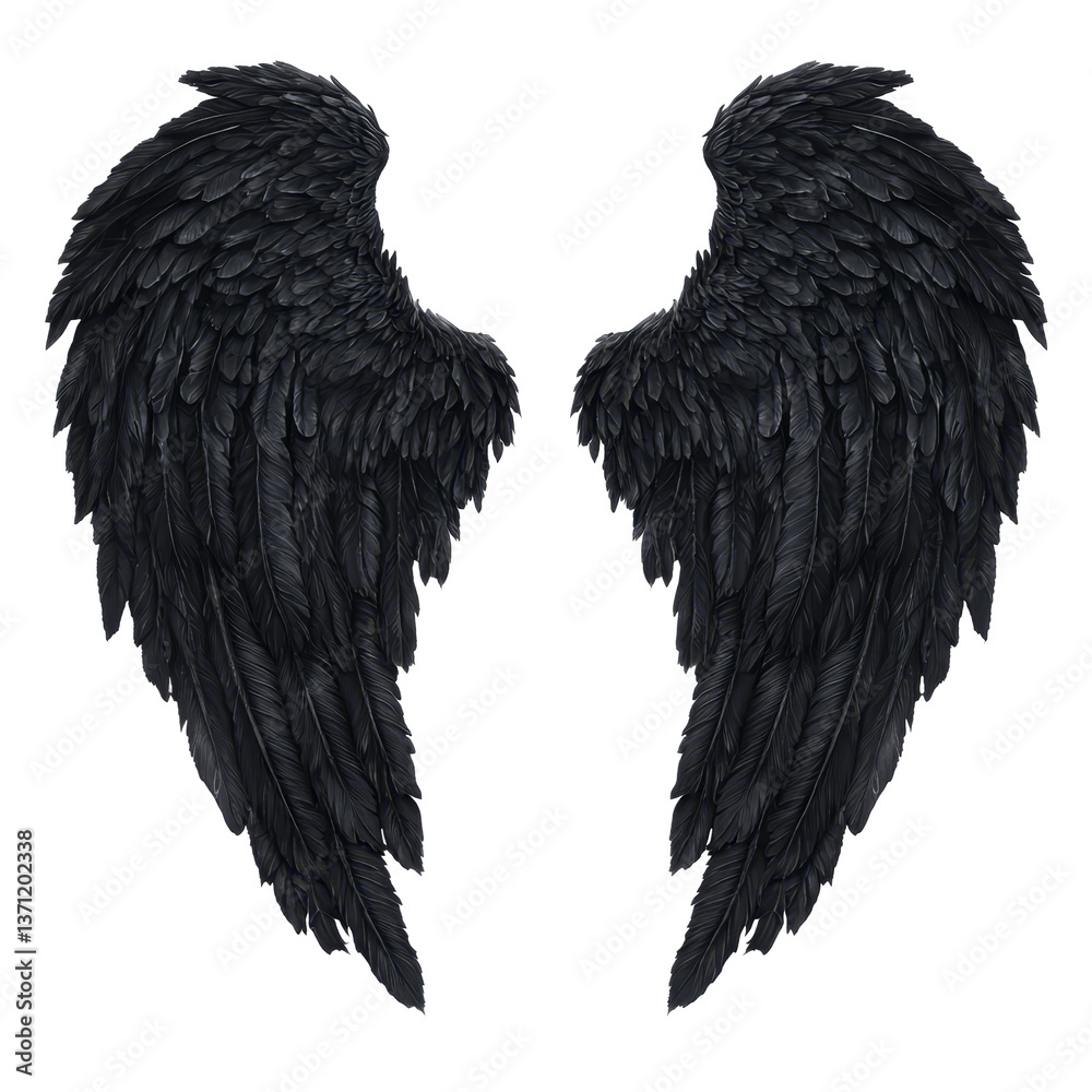 Stunning black demon wings with intricate feather details against a ...