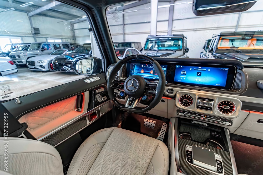 Interior of 2025 Mercedes-Benz G63 AMG with digital cockpit and white ...