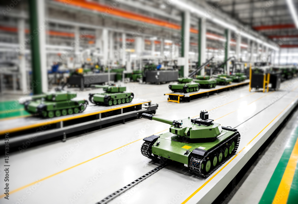 tank drones factory assembly, robotic military vehicles, automated ...