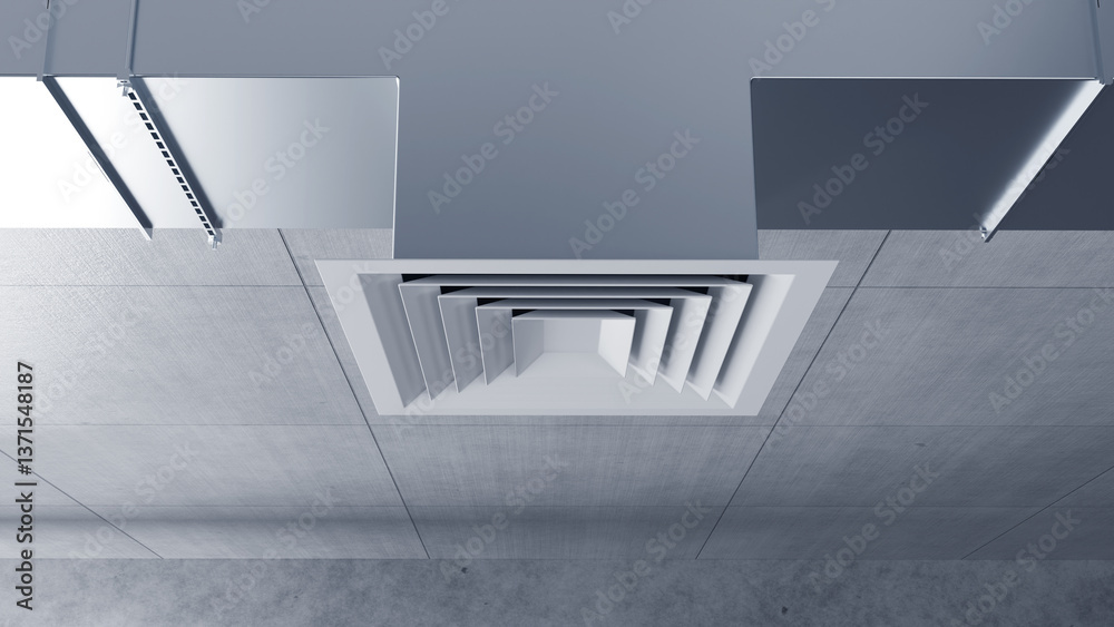 Air-conditioning ducts. Steel ventilation pipes under ceiling. Air ...