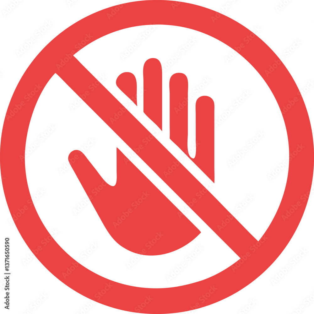 no entry stop sign with raised hand symbol, red circular icon ...