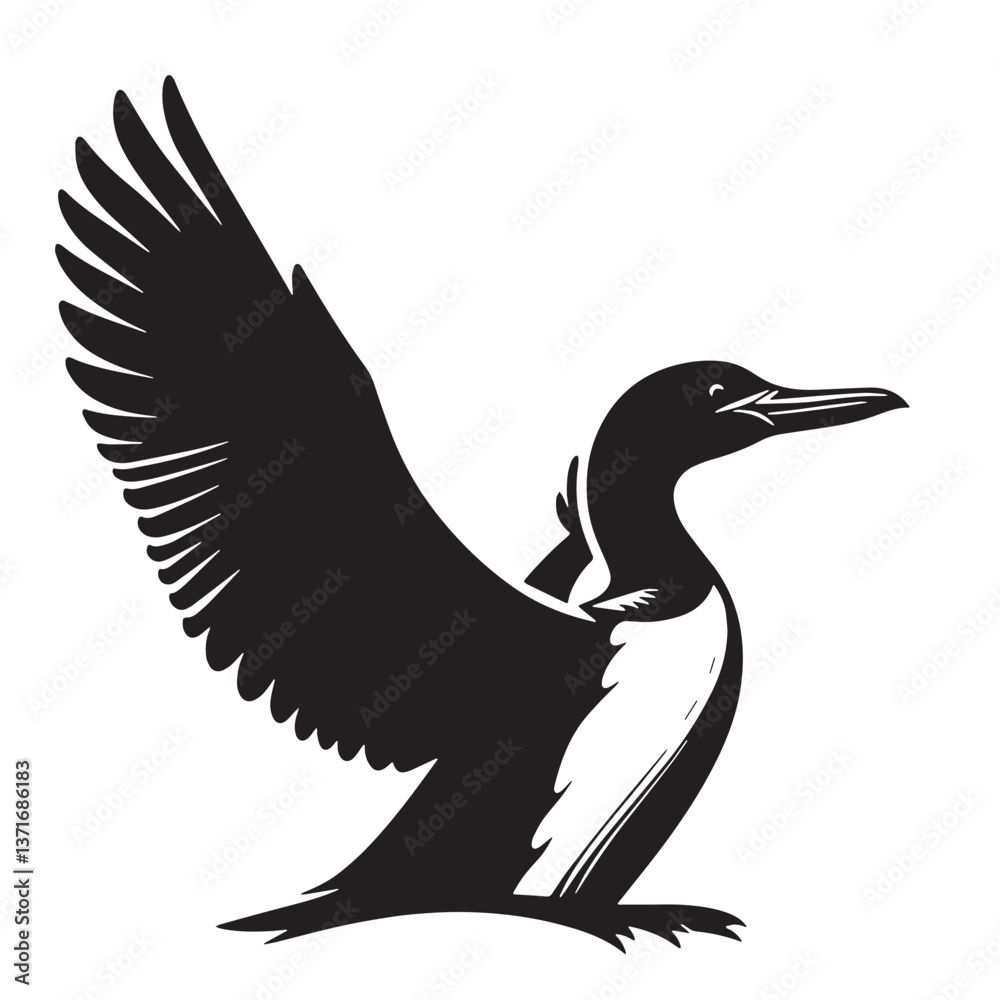 Black Great Auk Silhouette Vector, High Quality Illustration on White ...