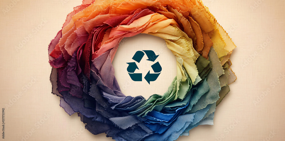 Stock-Illustration „Circular color wheel of textile swatches, recycling ...