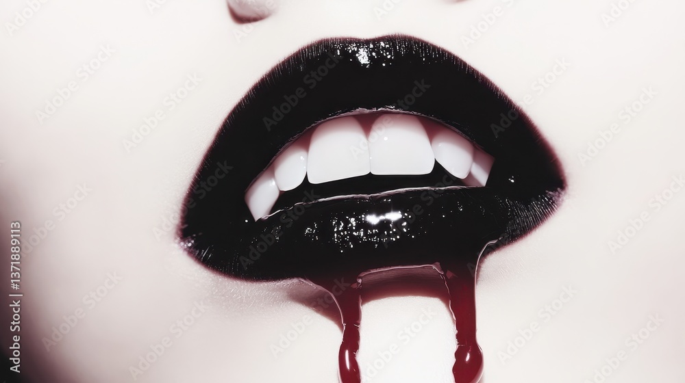 Sexy Vampire Woman lips with blood,Dripping blood on mouth, witches or ...