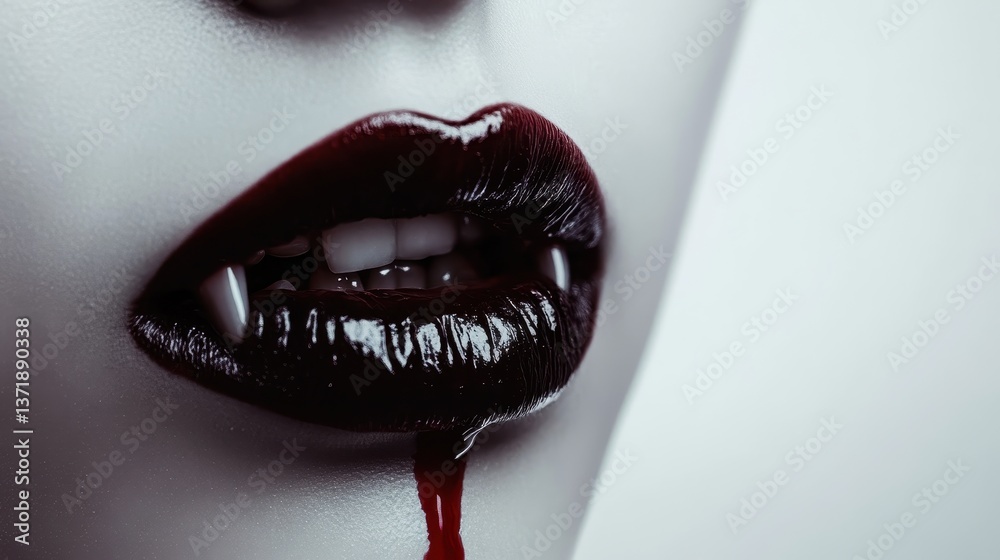 Sexy Vampire Woman lips with blood,Dripping blood on mouth, witches or ...